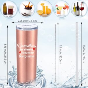 Godmother Gift Skinny Tumbler Godmothers Are a Blessing Thank You for Being Mine, Gift for Mother's Day, Birthday, Thanksgiving 20 oz Stainless Steel Water Tumbler with Straw and Brush (Rose Gold)