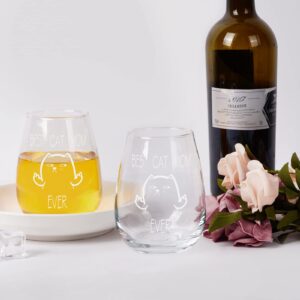 Gtmileo Best Cat Mom Ever Wine Glass - Funny Mom Stemless Wine Glass 15Oz - Mother's Day Gift for Mom New Mom Cat Mom Cat Lovers Cat Owner, Ideal Birthday Christmas Gag Gift from Kids Husband Friends