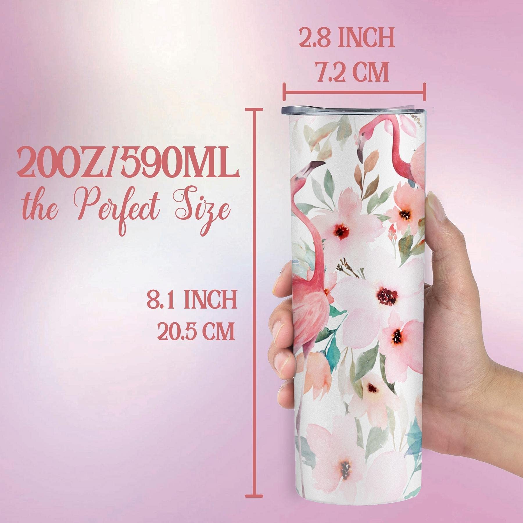 Onebttl Flamingo Skinny Tumbler Gifts For Women, Female, Her and Flamingo lovers - 20oz/590ml Stainless Steel Insulated Tumbler with Straw, Lid, Message Card - (White)