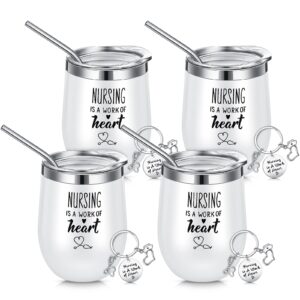 yinkin 4 pcs nurse appreciation christmas gift set nurse tumbler cup thank you wine tumbler inspirational keychain for nurse birthday graduation retirement gifts nurses week gift (nursing)