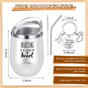 Yinkin 4 Pcs Nurse Appreciation Christmas Gift Set Nurse Tumbler Cup Thank You Wine Tumbler Inspirational Keychain for Nurse Birthday Graduation Retirement Gifts Nurses Week Gift (Nursing)