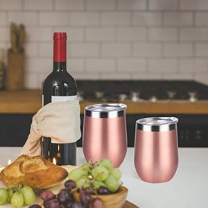 6 Pack Stainless Steel Wine Tumblers, 12Oz Insulated Wine Tumbler, Double Wall Insulated Wine Glass, Stainless Steel Stemless Wine Cups with Lids for Coffee, Wine, Cocktails, Champaign, Rose Gold…