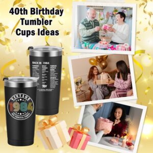 40th Birthday Gifts for Men Women Friends, Tumbler 20 oz Stainless Steel Vacuum Insulated Tumblers, Double Sided Printed Birthday Thermos cup, Back in 1984 Old Time Information - Black