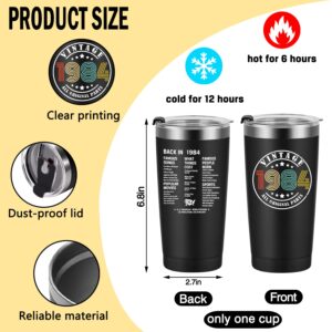 40th Birthday Gifts for Men Women Friends, Tumbler 20 oz Stainless Steel Vacuum Insulated Tumblers, Double Sided Printed Birthday Thermos cup, Back in 1984 Old Time Information - Black