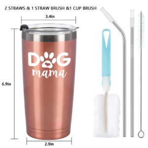 Dog Mom Gifts, Dog Mama Travel Tumbler with Lids, Dog Lover Gift for Women, Dog Mom, Dog Owner, Friends, Funny Christmas Birthday Mothers Day Gifts, 20 Oz Insulated Stainless Steel Tumbler, Rose Gold