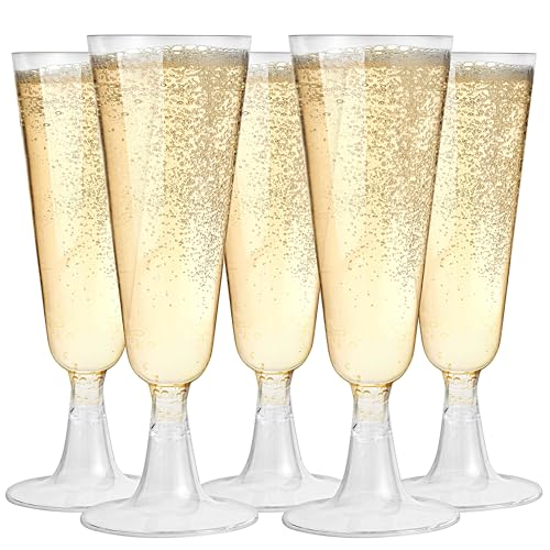 MATANA 48 Multi-Use Plastic Champagne Flutes, 5 Oz Clear Reusable Glasses for Toasting, Cocktails, Sparkling Wine at Weddings, Garden Parties