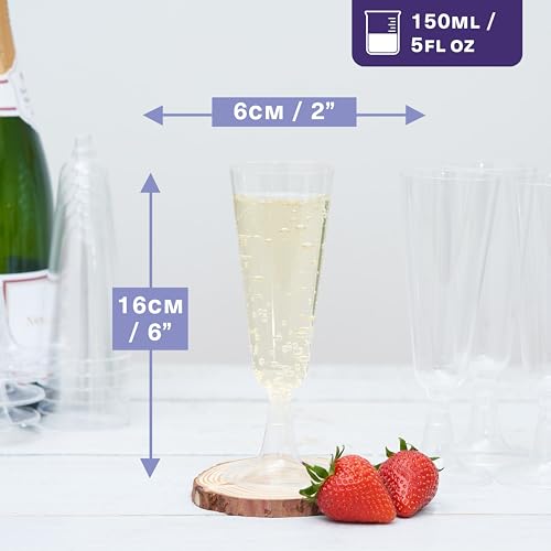 MATANA 48 Multi-Use Plastic Champagne Flutes, 5 Oz Clear Reusable Glasses for Toasting, Cocktails, Sparkling Wine at Weddings, Garden Parties