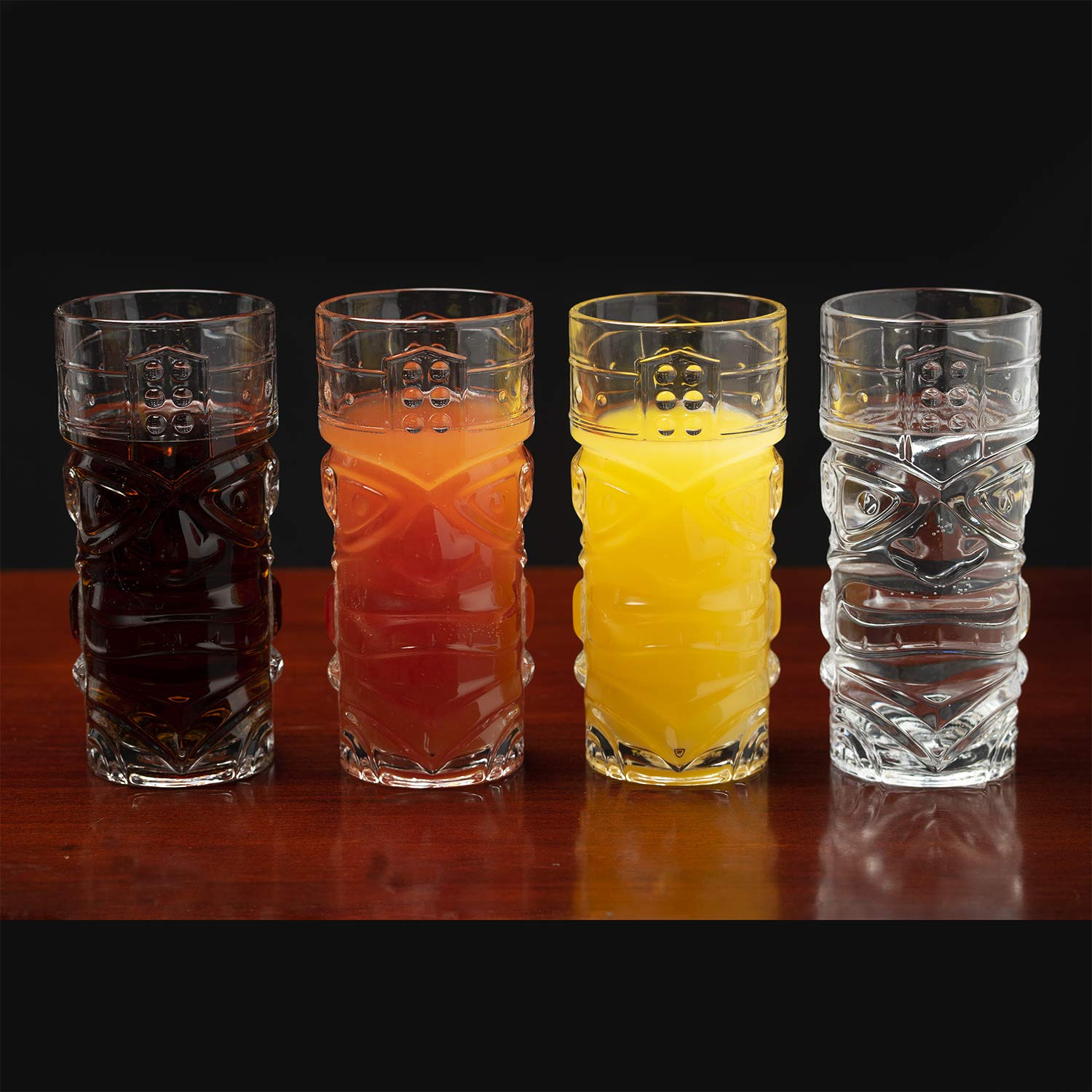 Clear Tiki Glasses, Set of 4 - 450 ML - Perfect for Exotic Cocktails, Lemonade, Ice Tea, Mixed Drinks- Exotic Zombie, Rum, Mai Tai, Pina Colada, Punch, Hurricane, Bar Drinkware