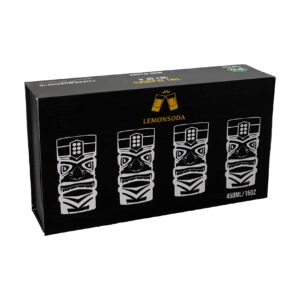 Clear Tiki Glasses, Set of 4 - 450 ML - Perfect for Exotic Cocktails, Lemonade, Ice Tea, Mixed Drinks- Exotic Zombie, Rum, Mai Tai, Pina Colada, Punch, Hurricane, Bar Drinkware