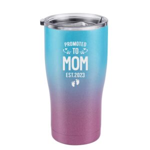 nui living promoted to mom est 2023 20 oz tumbler - new mom gifts ideas - first time mom - mom to be - mommy w/new baby gift - cute expecting mother to be baby shower presents for her (purple teal)