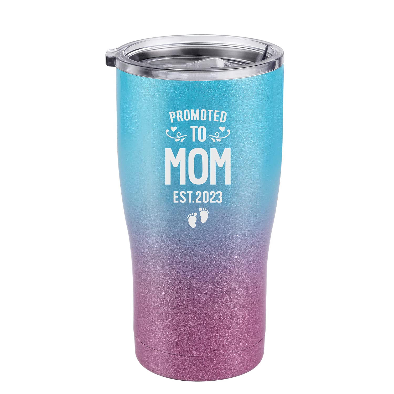 NUI LIVING Promoted to Mom Est 2023 20 Oz Tumbler - New Mom Gifts Ideas - First Time Mom - Mom to be - Mommy w/New Baby Gift - Cute Expecting Mother to be Baby Shower Presents for Her (Purple Teal)