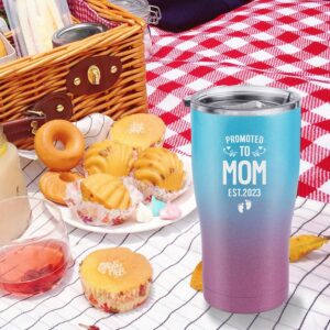 NUI LIVING Promoted to Mom Est 2023 20 Oz Tumbler - New Mom Gifts Ideas - First Time Mom - Mom to be - Mommy w/New Baby Gift - Cute Expecting Mother to be Baby Shower Presents for Her (Purple Teal)