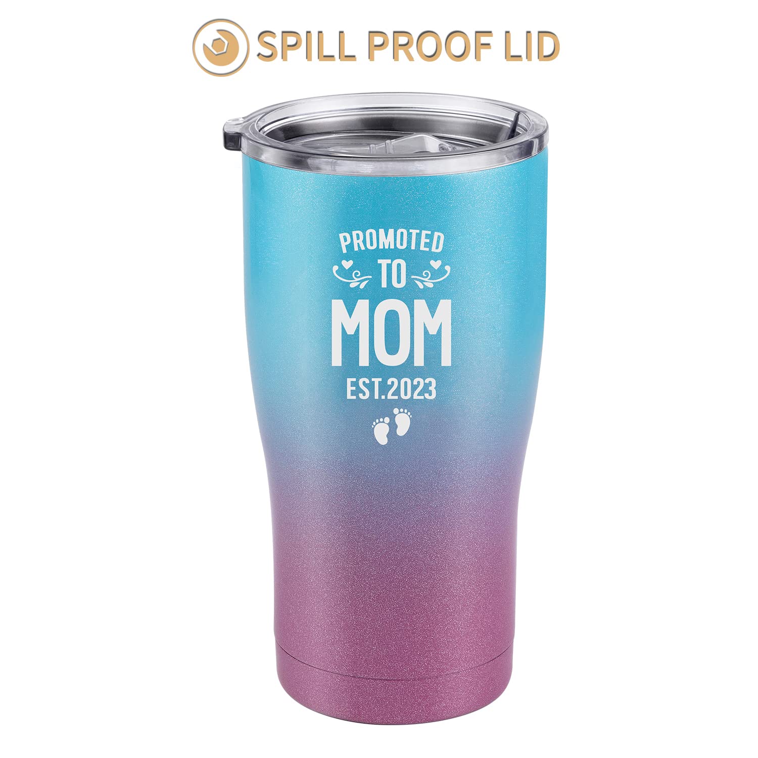 NUI LIVING Promoted to Mom Est 2023 20 Oz Tumbler - New Mom Gifts Ideas - First Time Mom - Mom to be - Mommy w/New Baby Gift - Cute Expecting Mother to be Baby Shower Presents for Her (Purple Teal)