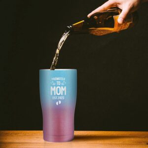 NUI LIVING Promoted to Mom Est 2023 20 Oz Tumbler - New Mom Gifts Ideas - First Time Mom - Mom to be - Mommy w/New Baby Gift - Cute Expecting Mother to be Baby Shower Presents for Her (Purple Teal)