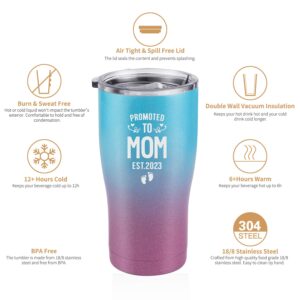 NUI LIVING Promoted to Mom Est 2023 20 Oz Tumbler - New Mom Gifts Ideas - First Time Mom - Mom to be - Mommy w/New Baby Gift - Cute Expecting Mother to be Baby Shower Presents for Her (Purple Teal)