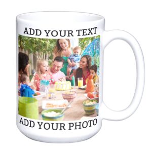 Custom Mug Personalized Coffee Mug with Custom Photo, Text, Logo, Tazas Personalizadas 15oz Mug Housewarming Gifts Great Gift for Mom, Best Dad Mug, Friendship, Bestie and Groom