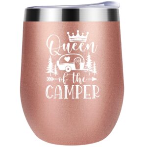 hopedoit camping gifts wine tumbler 12oz, camping gifts for women, camper gifts, gifts for campers, queen of the camper, gifts for rv campers, camping gifts for camper, cool gifts for camping lovers