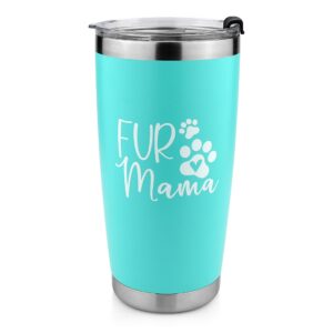 Sips & Gifts Fur Mama - Fun Presents for Dog lover, Cat lover - 20 oz Mint Stainless Steel Vacuum Insulated Travel Tumbler with Lid and Straw - Perfect Travel Mug for a Fur Mama