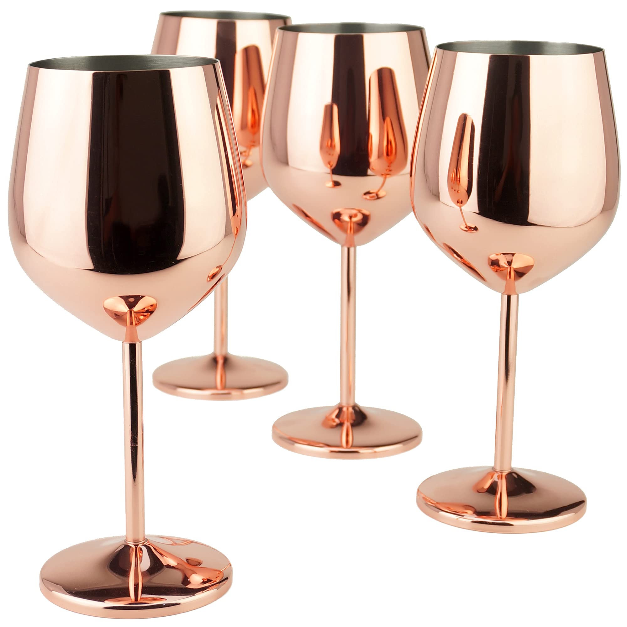 PG Copper/Rose Gold Stem Stainless Steel Wine Glass Set 4-18.5 oz