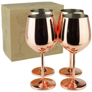 PG Copper/Rose Gold Stem Stainless Steel Wine Glass Set 4-18.5 oz