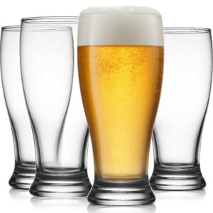 glaver's premium pilsner 19 oz beer glasses set of 4 pint glasses, tall designed european glass tumbler cups. for bar, cocktails, beer, soda, juice, beverages, wheat, ideal gift for men.