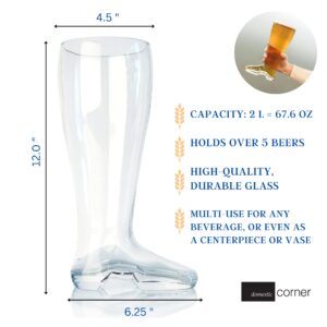 Domestic Corner - Das Boot - Quality Glass Beer Boot Mug for Oktoberfest Celebrations, St. Patrick's Day, Bachelor or Bachelorette Festivities, Holds Over 5 Beers - 2 Liter