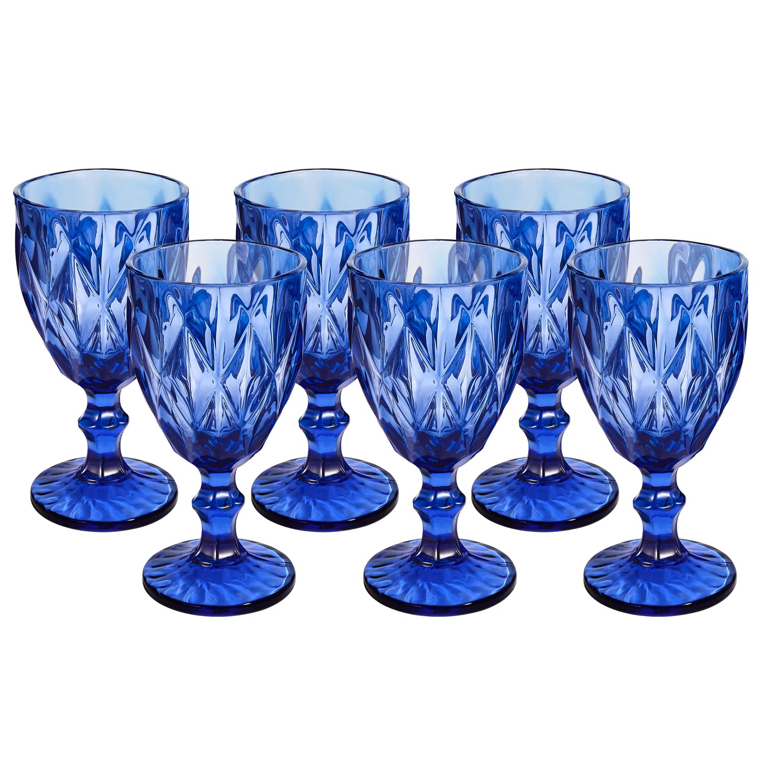 Blue Glasses Goblets, Drinkware 12 Ounce Water Glasses Wine Glasses Set of 6.Great for Party,Wedding