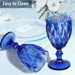 Blue Glasses Goblets, Drinkware 12 Ounce Water Glasses Wine Glasses Set of 6.Great for Party,Wedding