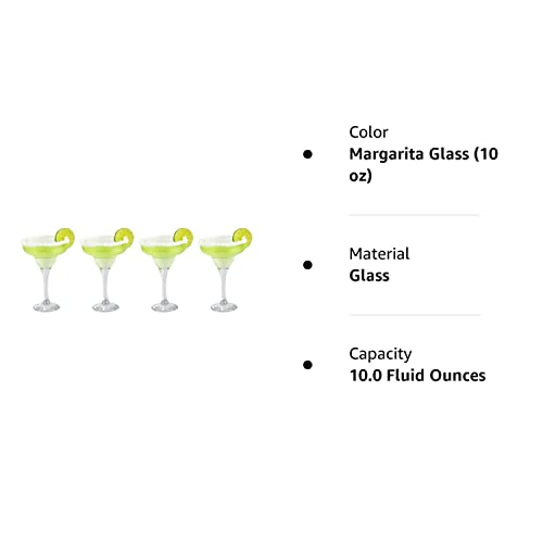 Epure Firenze Collection 4 Piece Margarita Glass Set - Classic For Drinking Margaritas, Pina Coladas, Daiquiris, and Other Cocktails (Margarita Glass (10 oz))