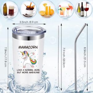 Mamacorn Tumbler Cup Mothers Day Gifts from Daughter Son Funny Unicorn Wine Tumbler, Mamacorn Like a Normal Mom But More Awesome Stainless Steel Insulated Cup, 20 oz Travel Mug with Straw Lid Gift Box