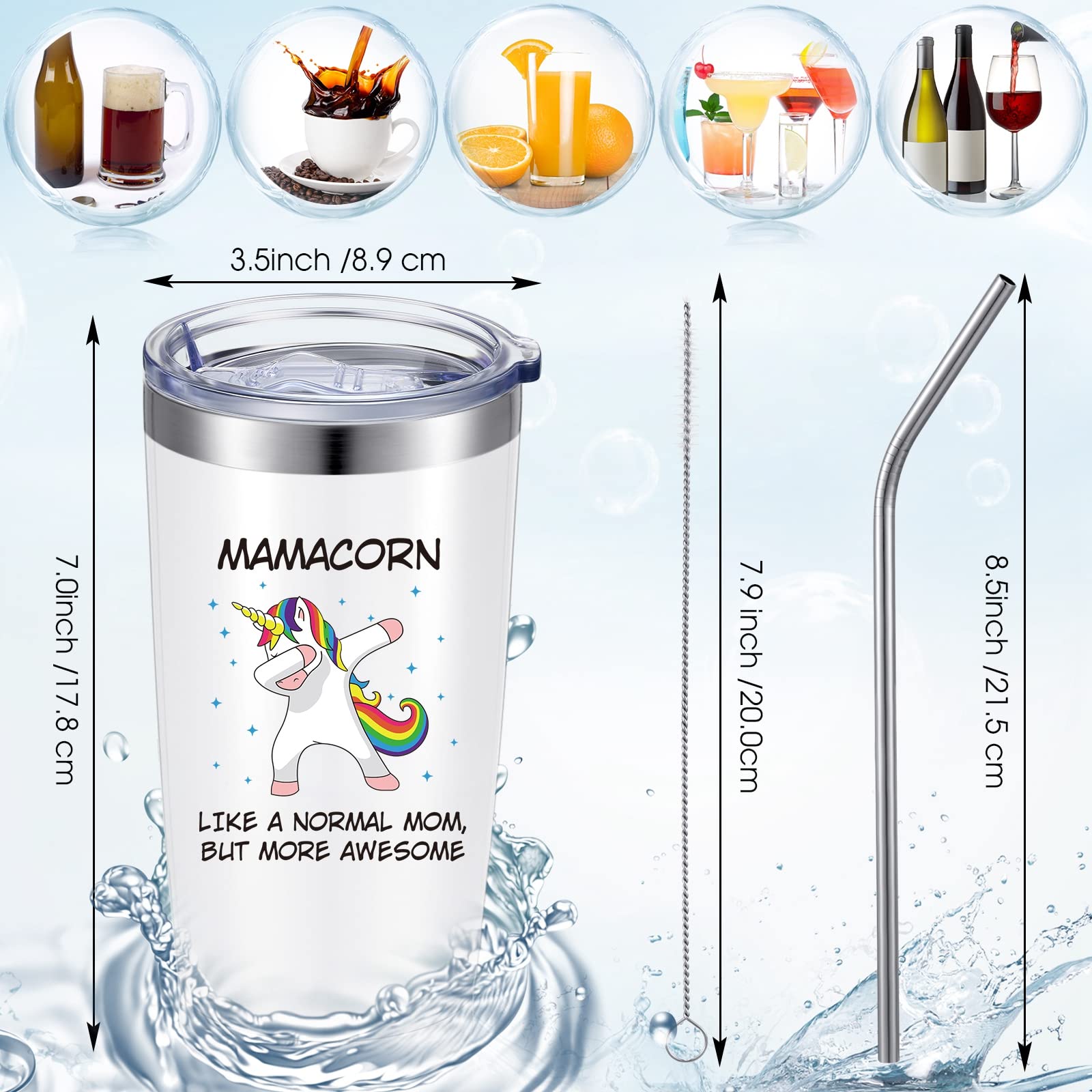 Mamacorn Tumbler Cup Mothers Day Gifts from Daughter Son Funny Unicorn Wine Tumbler, Mamacorn Like a Normal Mom But More Awesome Stainless Steel Insulated Cup, 20 oz Travel Mug with Straw Lid Gift Box