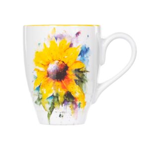 demdaco dean crouser sunflower watercolor yellow on white 16 ounce glossy stoneware mug with handle