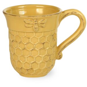 Boston International Embossed Ceramic Coffee Mug/Cup, 13-Ounces, Honeycomb