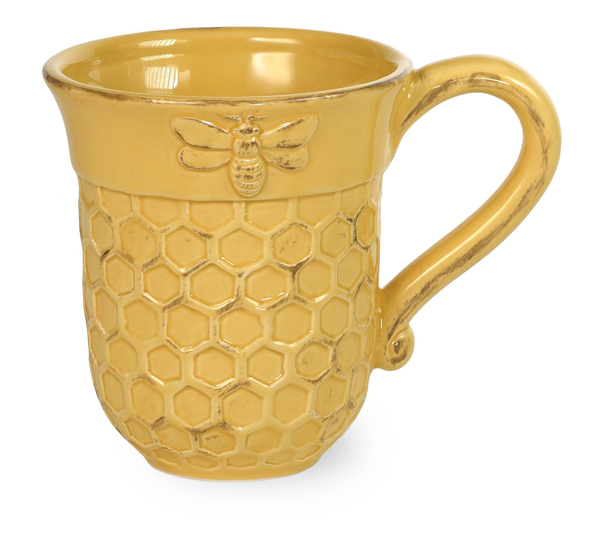 Boston International Embossed Ceramic Coffee Mug/Cup, 13-Ounces, Honeycomb