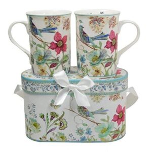 Lightahead Elegant Bone China Two Coffee Mugs set in Blue bird design 11.2 oz each cup in attractive gift box