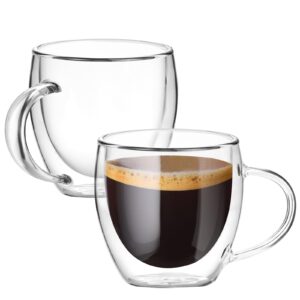 keyloland coffee mug, 8oz espresso cups, borosilicate glass coffee mugs, double wall glass coffee mugs, elegant clear coffee mug, insulated glass cups for coffee, tea (8oz-2 pack)