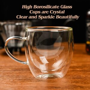 Keyloland Coffee Mug, 8oz Espresso Cups, Borosilicate Glass Coffee Mugs, Double Wall Glass Coffee Mugs, Elegant Clear Coffee Mug, Insulated Glass Cups For Coffee, Tea (8oz-2 pack)