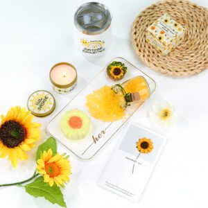 Sending Sunshine Gift, 11Pcs Sunflower Gifts for Women, Care Package, Birthday Gifts Box, Get Well Soon Gifts Basket Thinking of You Gift for Women, Friend, Sister, Mom with Inspirational Blanket