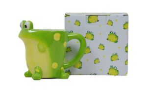 burton frog coffee mug with gift box, green porcelain ceramic cup with large handle, 10 oz capacity