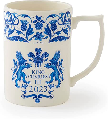 Portmeirion Home & Gifts Spode King Charles III Coronation Single Mug 340ml Blue & White Pattern UK Made