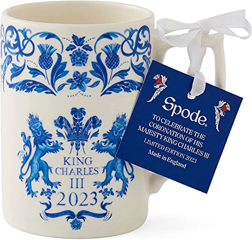 Portmeirion Home & Gifts Spode King Charles III Coronation Single Mug 340ml Blue & White Pattern UK Made