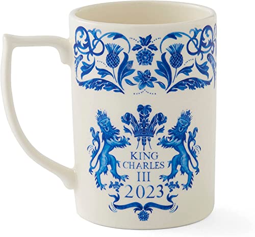 Portmeirion Home & Gifts Spode King Charles III Coronation Single Mug 340ml Blue & White Pattern UK Made