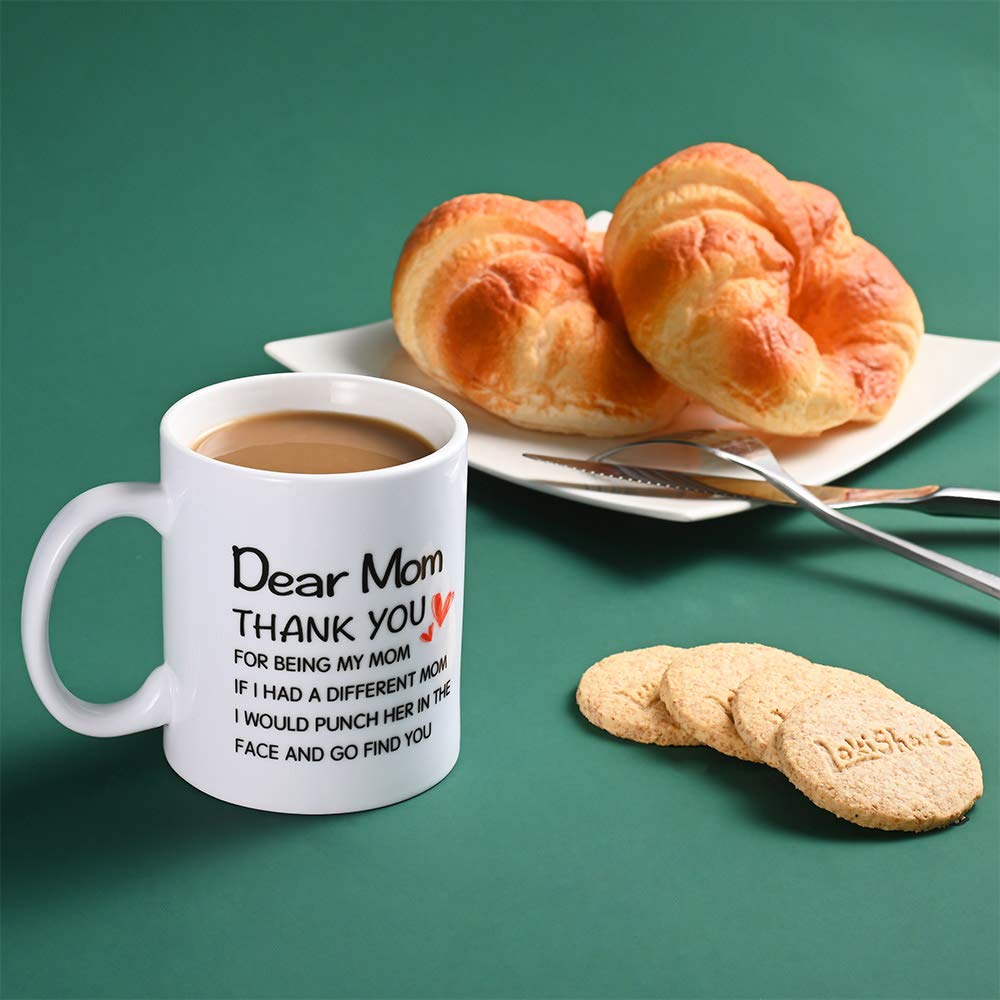 Mothers Day Gifts for Mom from Daughter Son, Dear Mom Mug, 11oz Novelty Funny Coffee Mugs, Christmas Birthday Presents Idea