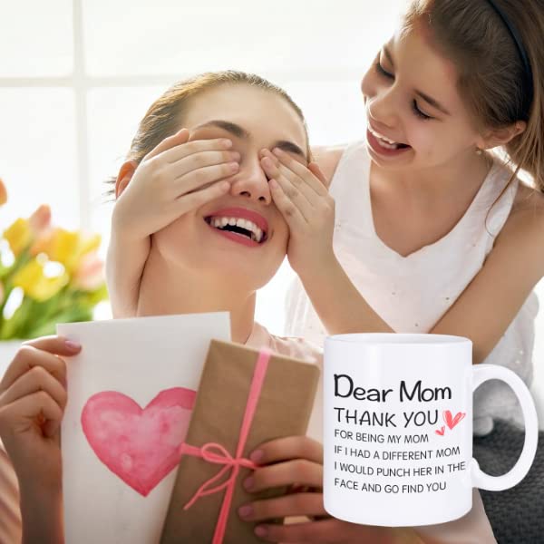 Mothers Day Gifts for Mom from Daughter Son, Dear Mom Mug, 11oz Novelty Funny Coffee Mugs, Christmas Birthday Presents Idea