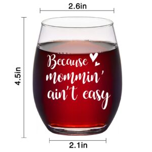 Futtumy Mom Gift, Mom Juice Because Mommin Ain’t Easy Stemless Wine Glass Set, Mothers Day Gift Birthday Gift Christmas Gift for Mom Mother Mom to be New Mom Mama, 15 Oz