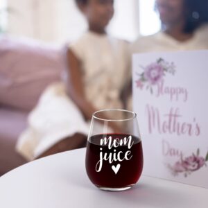 Futtumy Mom Gift, Mom Juice Because Mommin Ain’t Easy Stemless Wine Glass Set, Mothers Day Gift Birthday Gift Christmas Gift for Mom Mother Mom to be New Mom Mama, 15 Oz