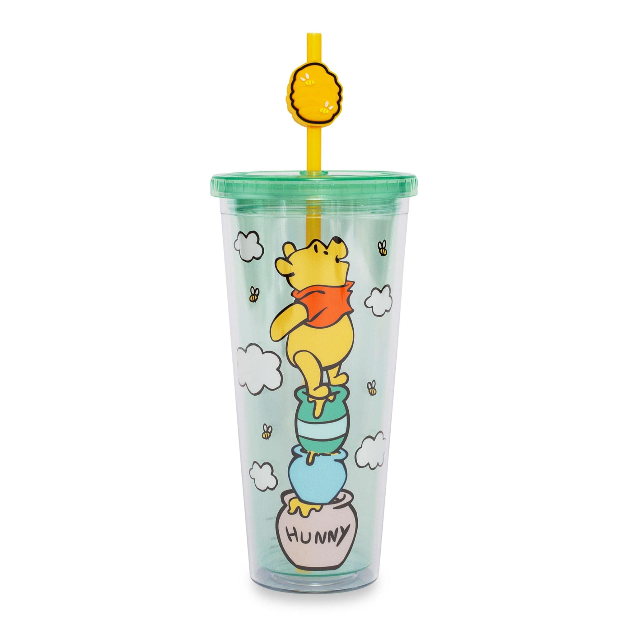 Silver Buffalo Winnie the Pooh Hunny Pot Carnival Cold Cup With Reusable Straw and Leak-Resistant Lid | Holds 24 Ounces