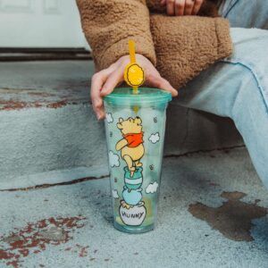 Silver Buffalo Winnie the Pooh Hunny Pot Carnival Cold Cup With Reusable Straw and Leak-Resistant Lid | Holds 24 Ounces