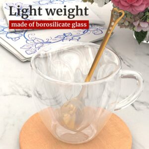 Heart Shaped Cup - Double Walled Insulated Glass Coffee Mug or Tea Cup - Double Wall Glass 10oz (300ml) - Clear - Unique & Insulated with Handle - With Teaspoon