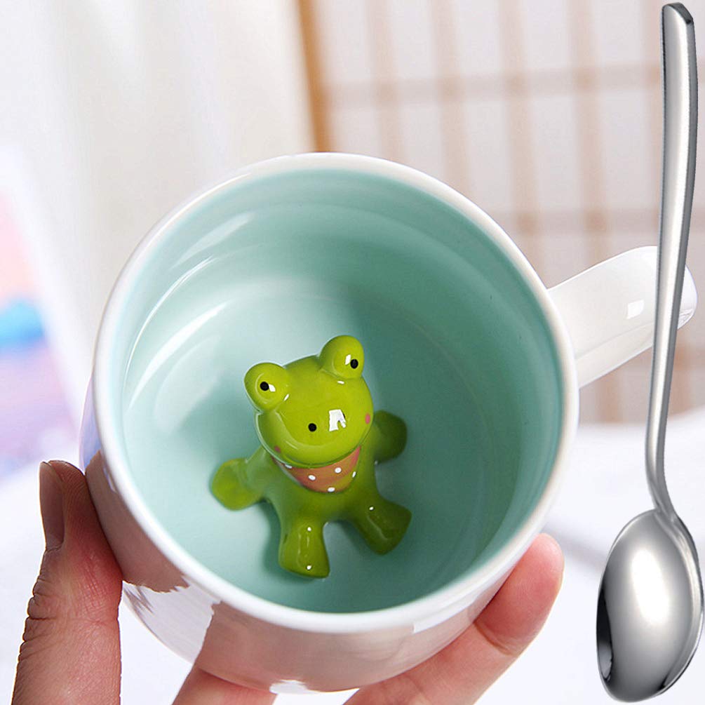 Frog Figurine Ceramics Coffeemugs Funny Teacups - 3D Animal Inside Coffee Mug for Boys Girls Women Men, 12oz